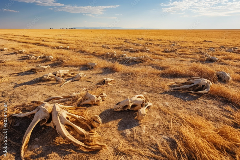 bones and skeleton, human skeleton and skull, skull bones in desert on ...