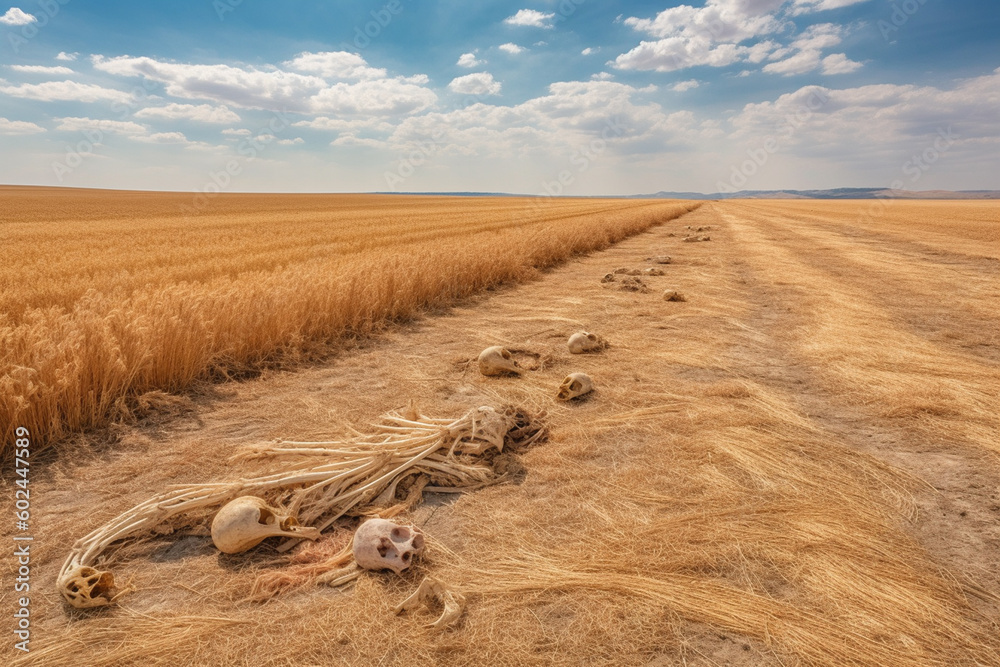 bones and skeleton, human skeleton and skull, skull bones in desert on ...