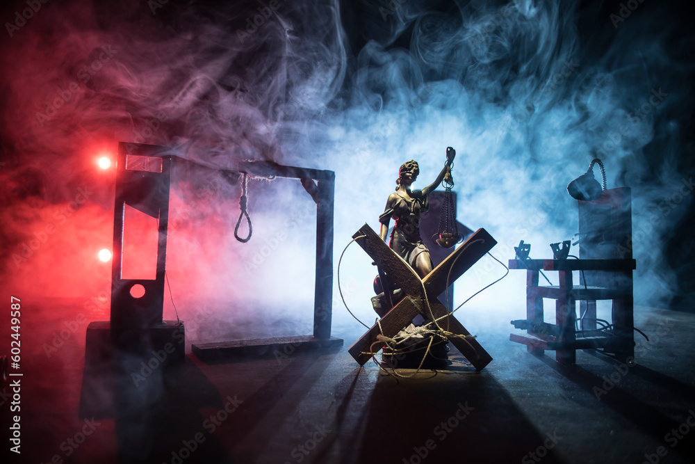Execution concept. Death penalty electric chair miniature in selective ...