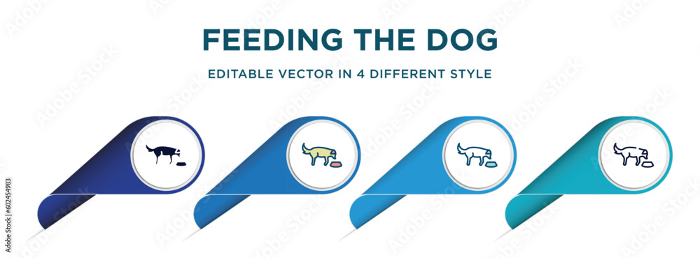 feeding the dog icon in 4 different styles such as filled, color, glyph ...