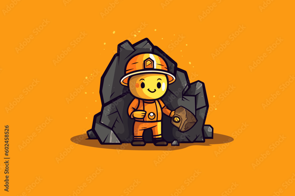 Doodle inspired Miner at mine, cartoon sticker, sketch, vector ...