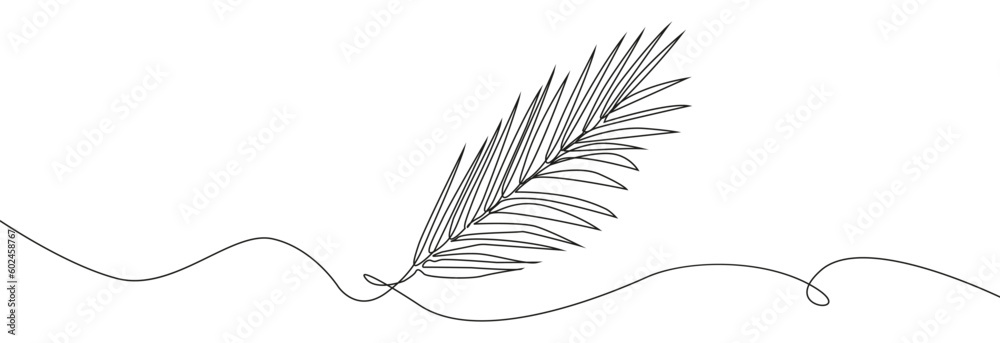 Palm tree leaf line art. Tropical leaf one line drawing.Continuous line ...