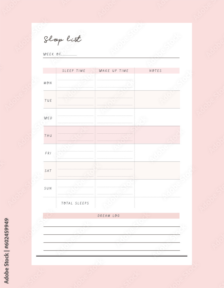 (Pastel) sleep list planner. Minimalist planner template set. Vector ...