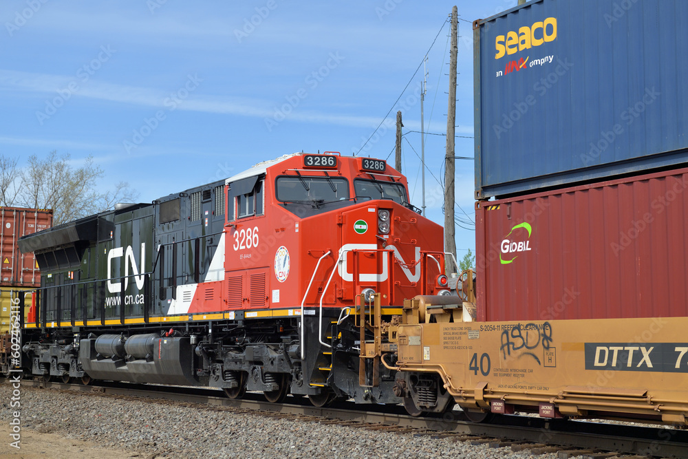 A Canadian National Railway locomotive serving as an in-train ...