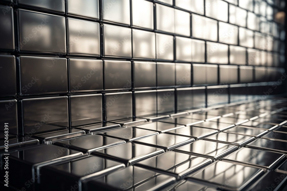 Elegant silver tile wallpaper with 3D rectangular blocks in polished ...
