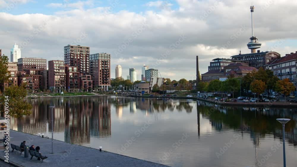 An autumn daytime timelapse capturing Rotterdam's waterfront with a ...