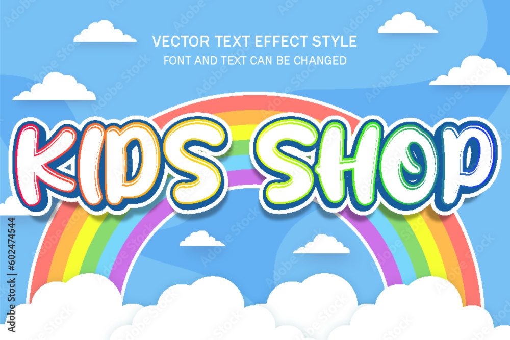kids shop children stuff typography 3d editable text effect font style ...
