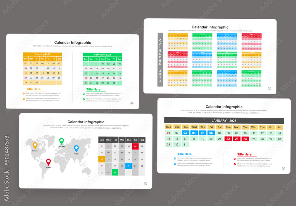 Full Year Calendar Infographic Chart Layout Stock Template | Adobe Stock
