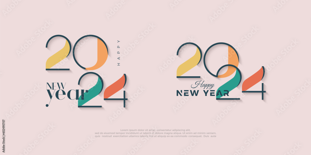 Retro vintage 2024 happy new year celebration design. With elegant ...