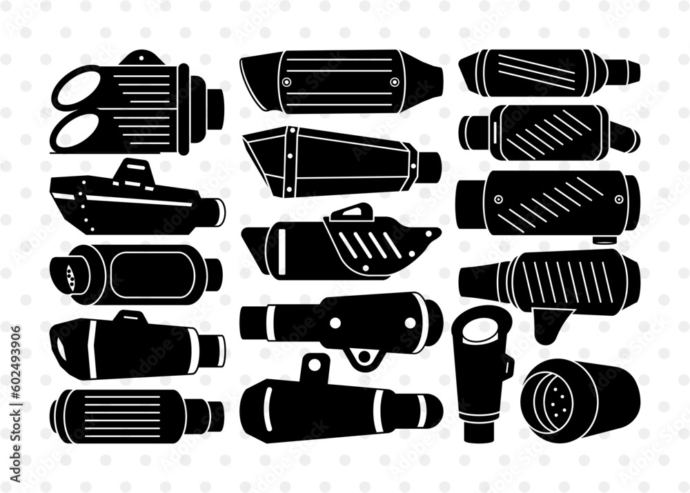 Vetor de Bike Silencer Silhouette, Bike Silencer SVG, Exhaust Pipe Svg ...