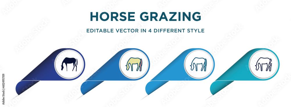 horse grazing icon in 4 different styles such as filled, color, glyph ...