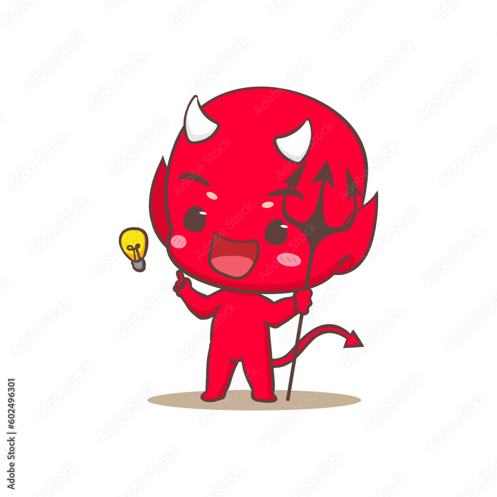Cute red devil holding trident get idea Cartoon Character. Halloween ...