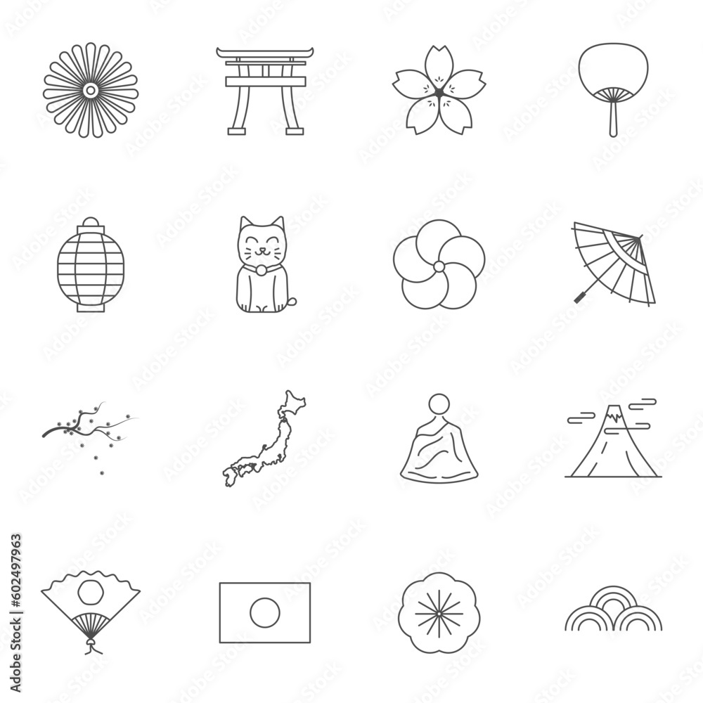 Set of Japan traditional icon. Culture graphic vector illustration ...