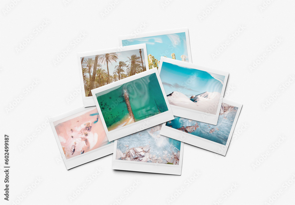 Mockup of customizable instant camera photo prints available against ...
