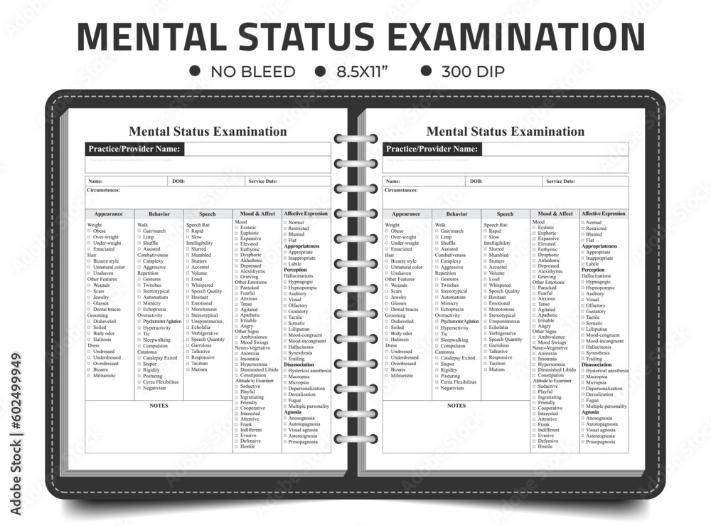 Mental Status Examination Checklist, Notebook Or Logbook Journal ...