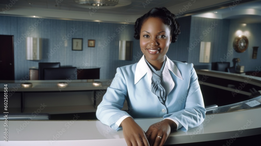 Receptionist Female African-American Young Adult Answering phone and ...