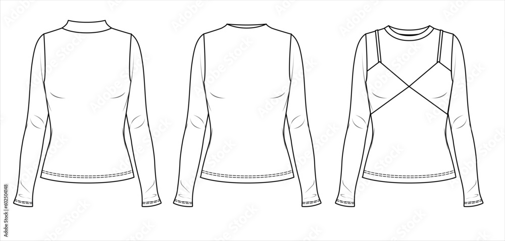 Vector round neck long sleeved t shirt fashion CAD, woman winter top ...