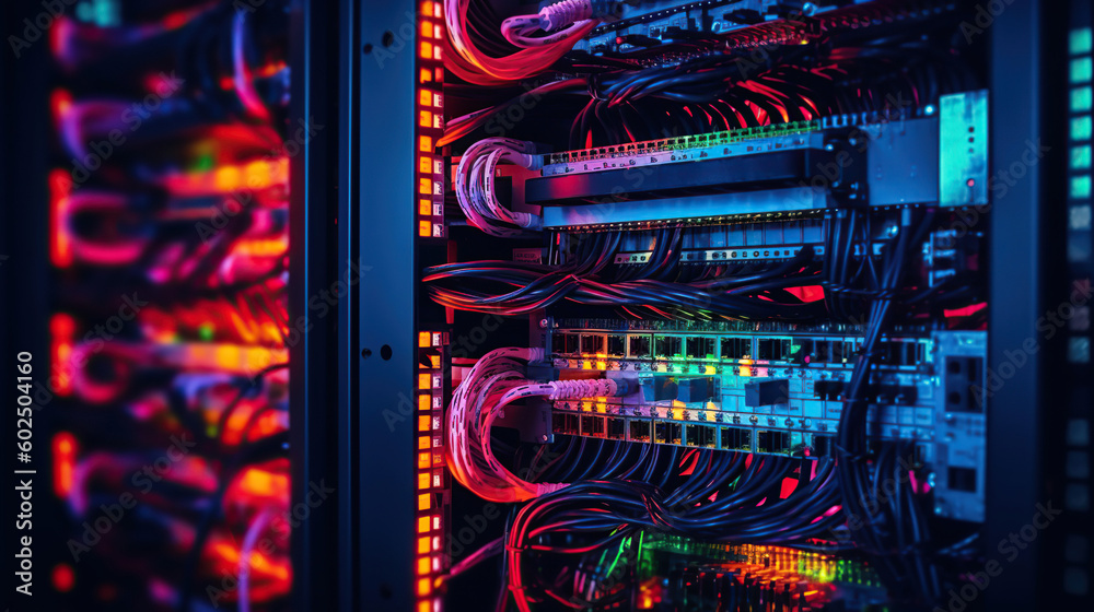 Network panel, switch and cable in data center. Generative Ai Stock Illustration | Adobe Stock