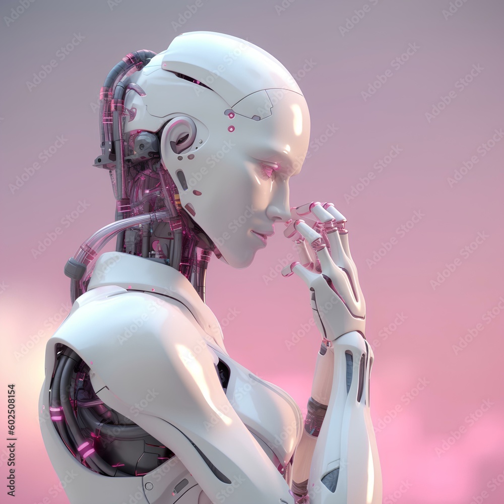 Robot thinking technology science on pink minimalism pastel background abstract. Cute 3d ...