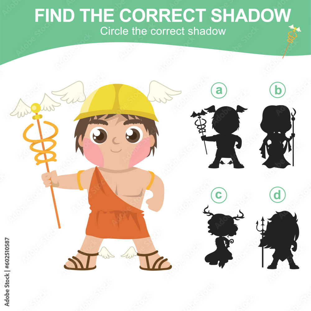 Vetor de Find the correct shadow of Hermes the Greek gods of travel and ...
