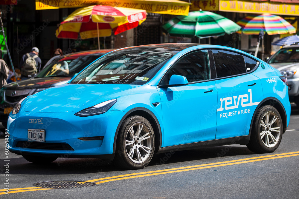 2023-04-19 New York USA A Revel Ride Share Taxi with Tesla Model Y in ...