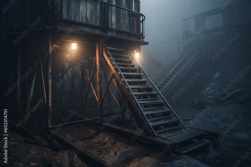 Foggy coal mine shaft in the mining industry. Generative AI Stock ...