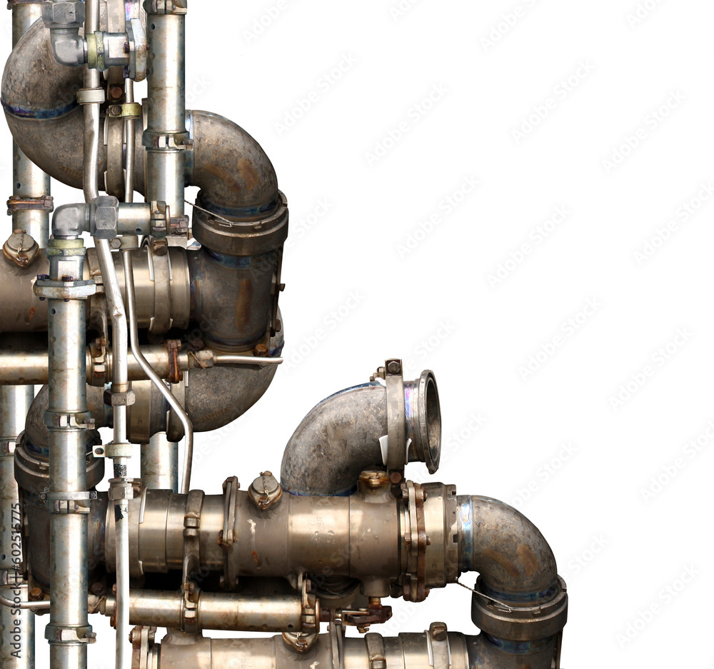 Vintage steampunk decoration with pipes. Retro pipelines and pipe elbow ...