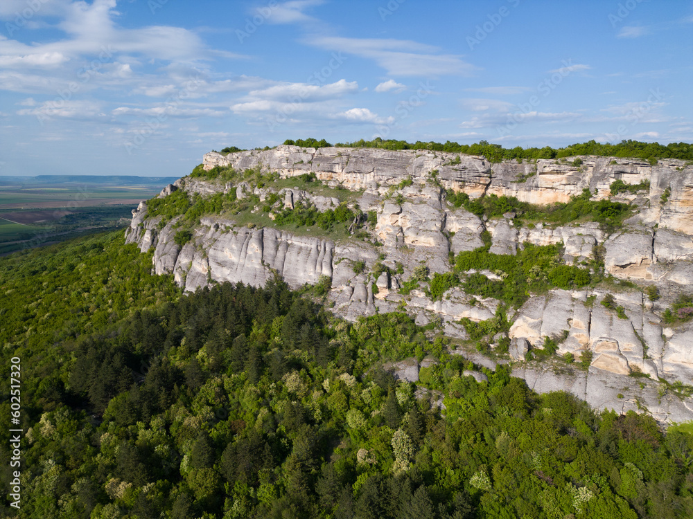 Aerial view of Madara Plateau, where the iconic Madara Rider is ...