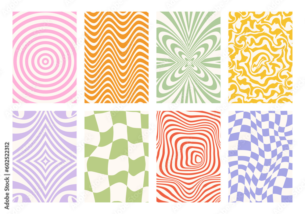 Big set of isolated wavy pattern, optical illusion. Abstract ...