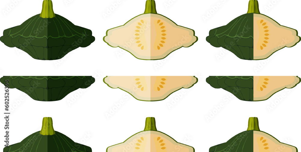 Set of Green Patty Pan squash or Scallop or Scallopini squash. Summer ...