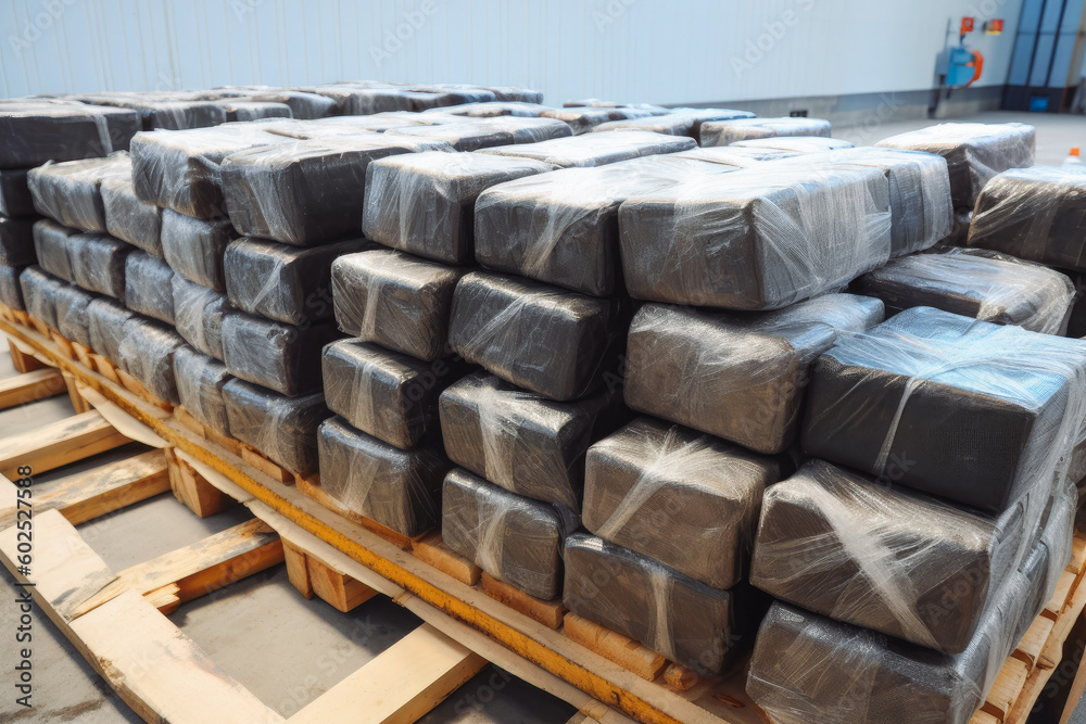 Seized drugs on border. Stack of packed drugs collected during border ...