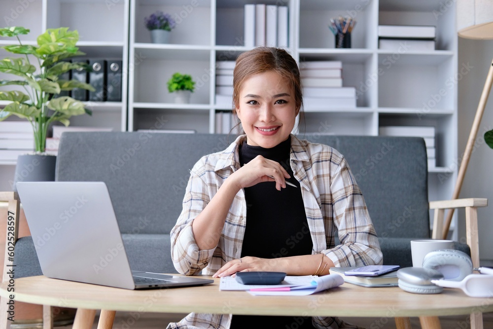 Education study abroad,Asian student girl with glasses look at laptop ...