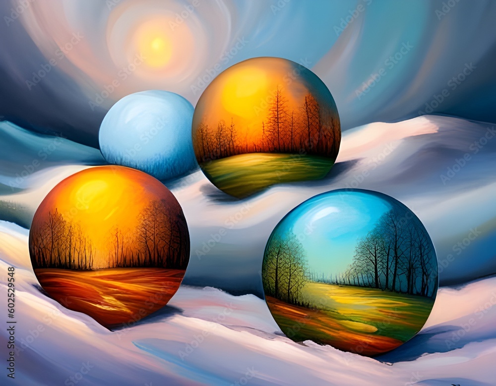beautiful orbs in seasonal colors with little landscapes inside ...
