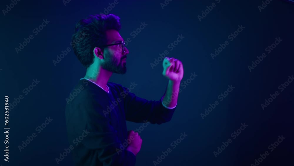 Infographic Hologram Editing Backdrop Template Editing Ultraviolet Neon Background Arabian Man