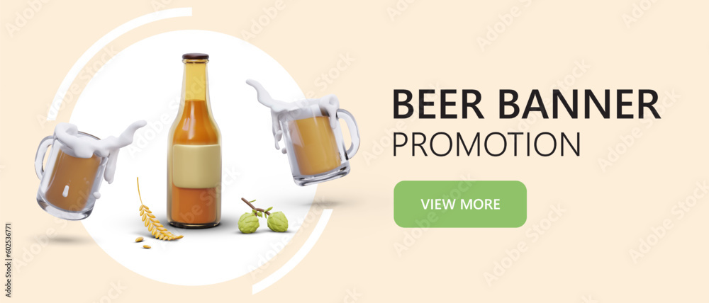 Horizontal banner for online advertising of beer. Template with big ...