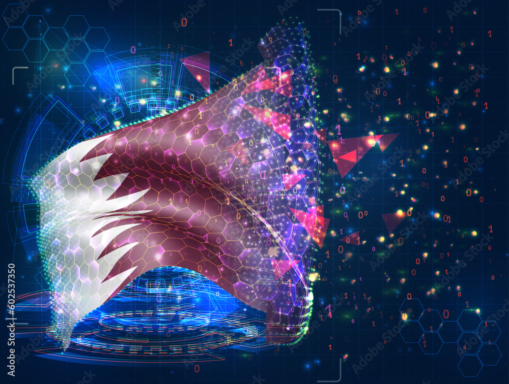 Qatar, vector flag, virtual abstract 3D object from triangular polygons ...