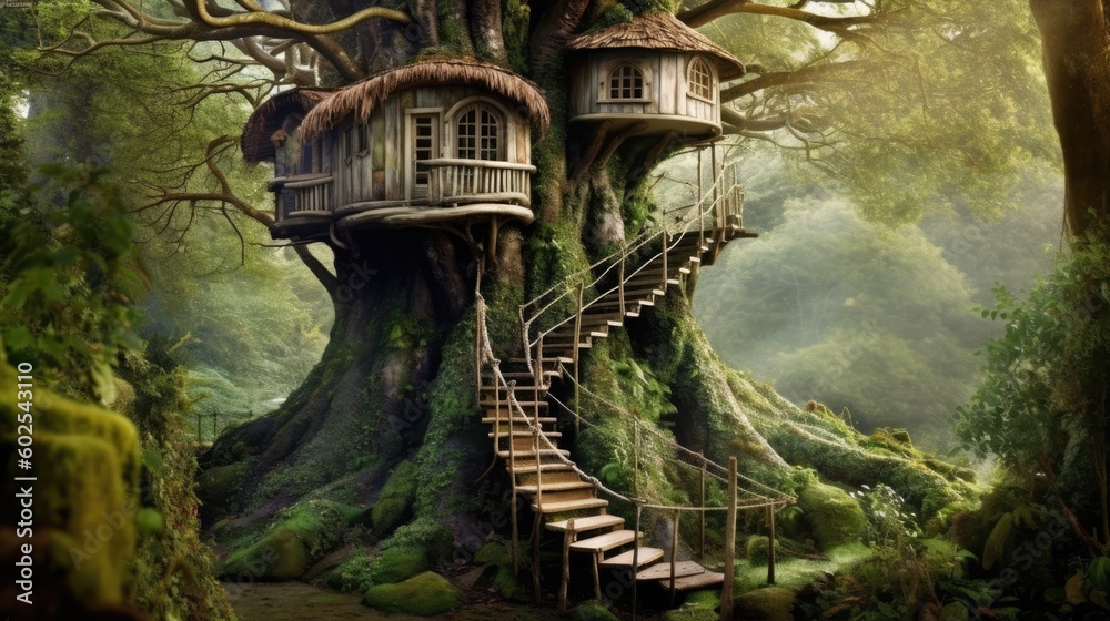 Marvelous Tree House Nestled in an Old Majestic Tree, Symbolizing ...
