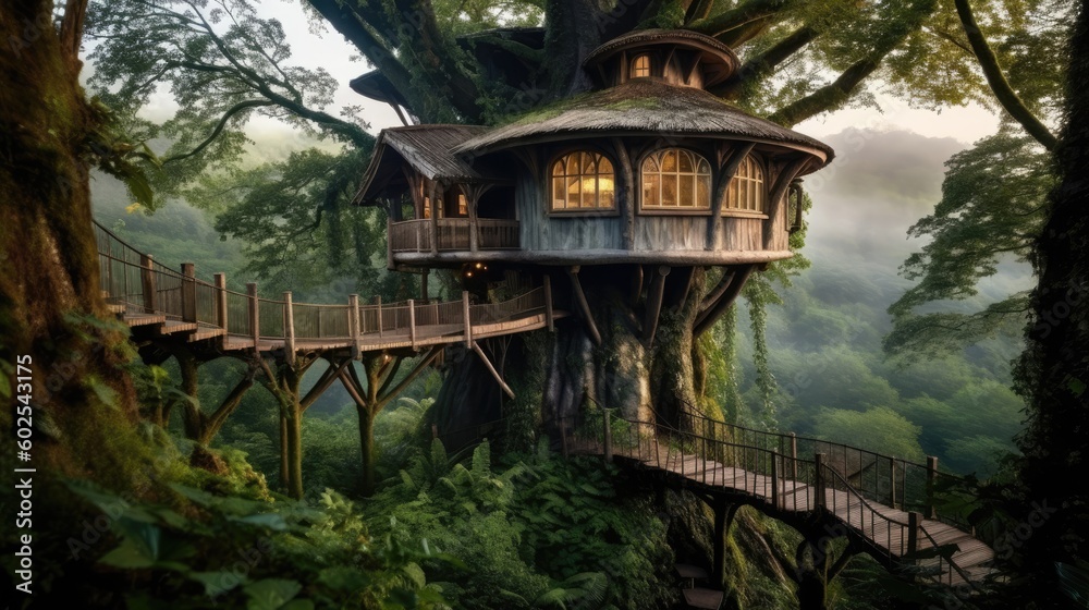 Marvelous Tree House Nestled in an Old Majestic Tree, Symbolizing ...