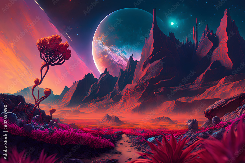 Alien Landscape With Towering Mountain And Stange Vegetation background ...
