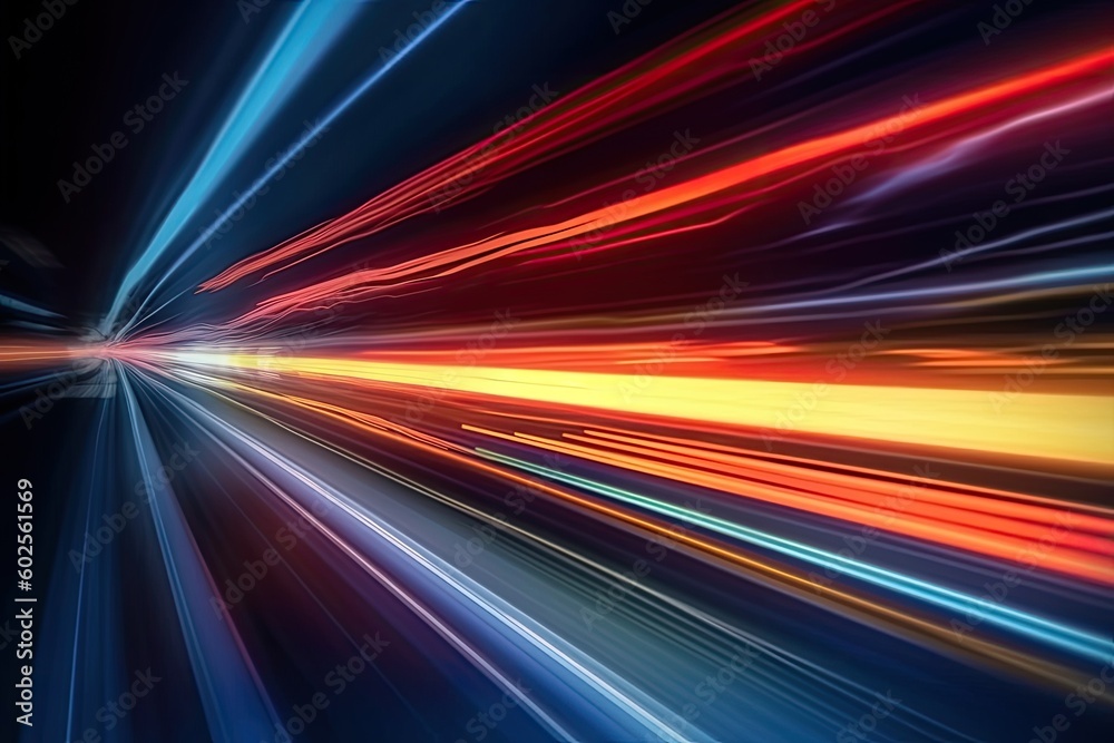 Abstract long exposure dynamic speed light trails background. Generative AI. Stock Illustration ...