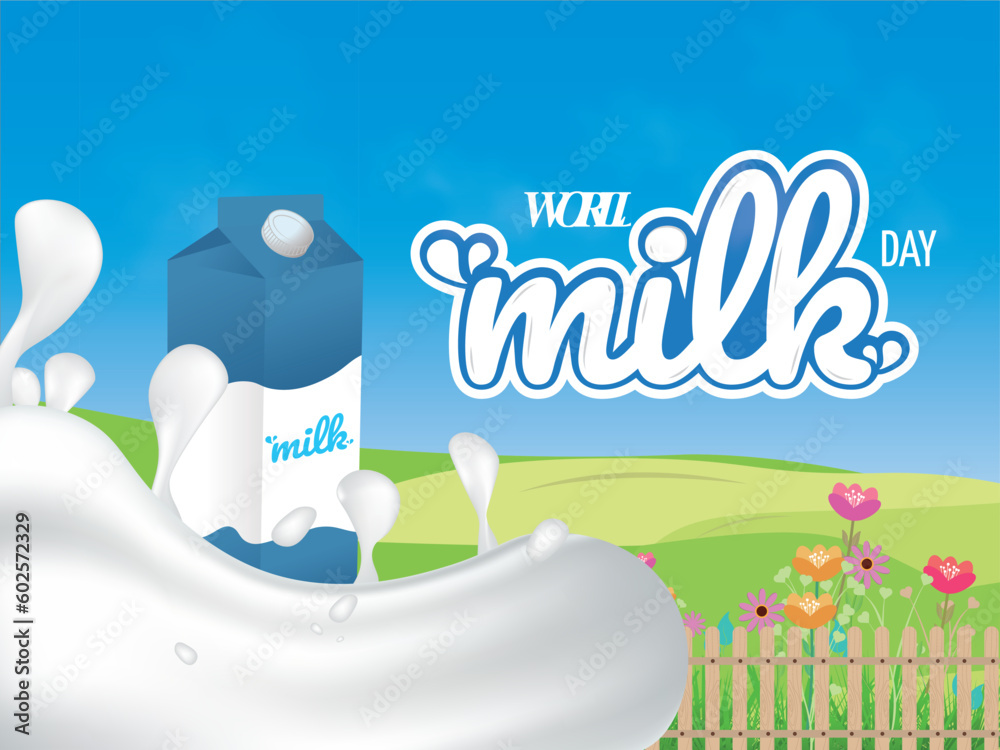 World Milk Day, June 1, milk brick on a sky blue background with ...
