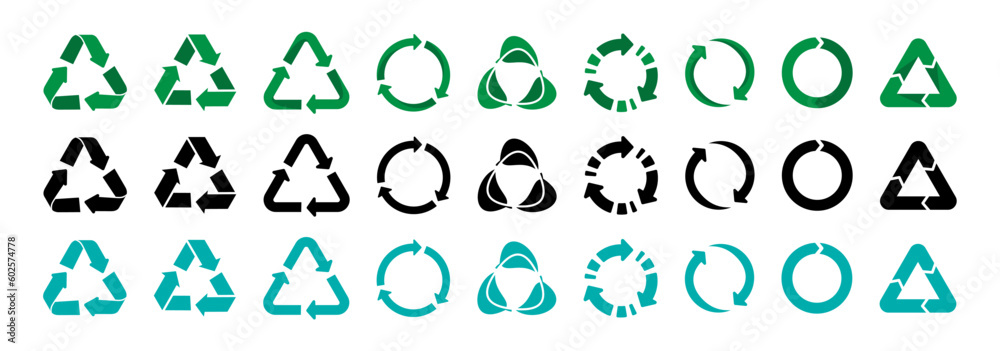 Recycling arrow symbol collection. Set of recycle arrow icons Stock ...