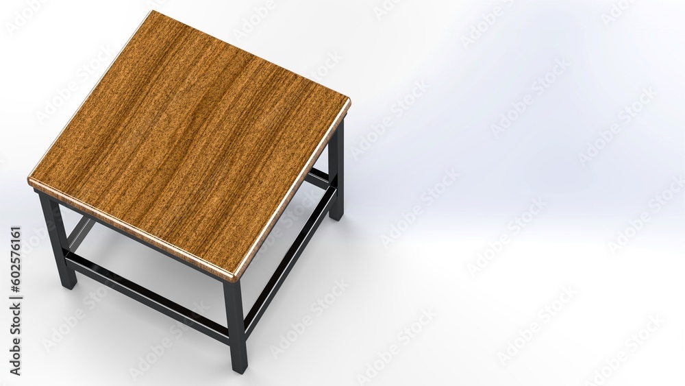 Square Wooden tabletop with grey metal base isolated on white ...