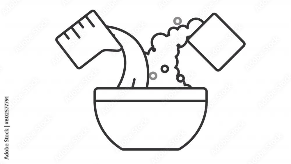 Mixing icon animation. Animated line measuring cups pouring ingredients ...