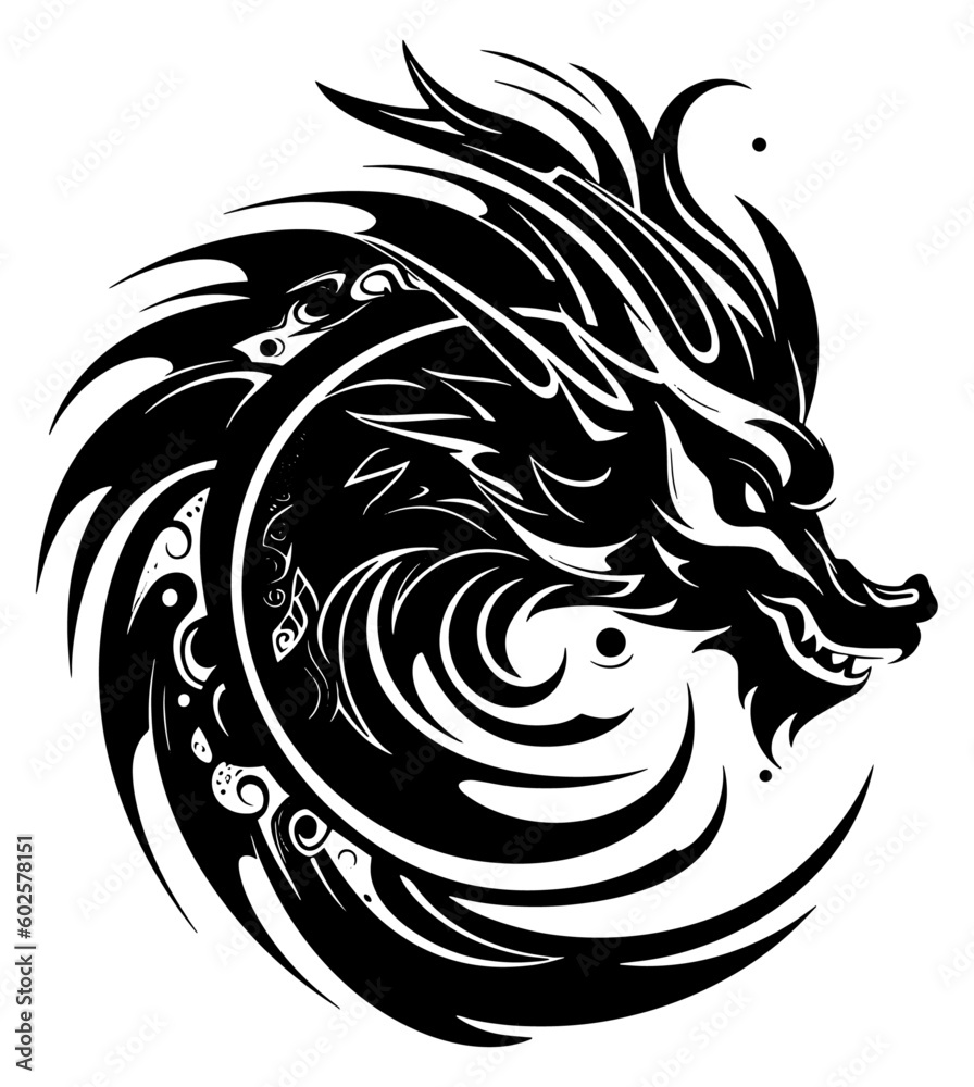 angry dragon head tattoo illustration, angry dragon head vector ...
