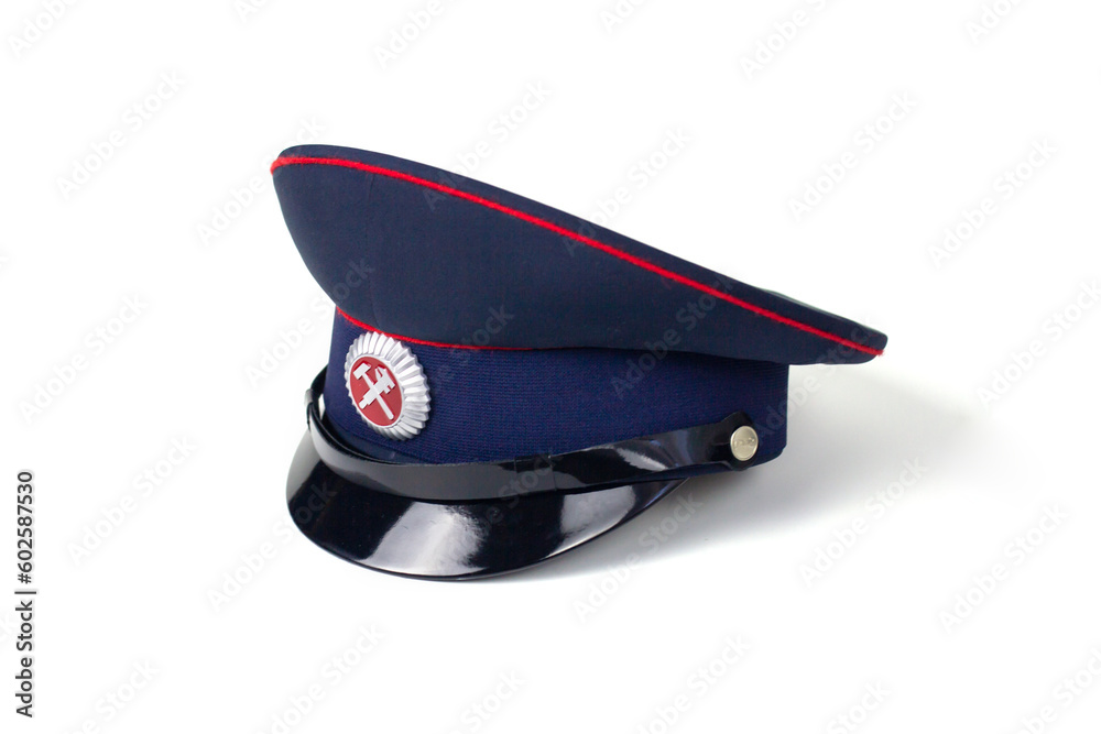 Cap of a Russian train driver on a white background Stock Photo | Adobe ...
