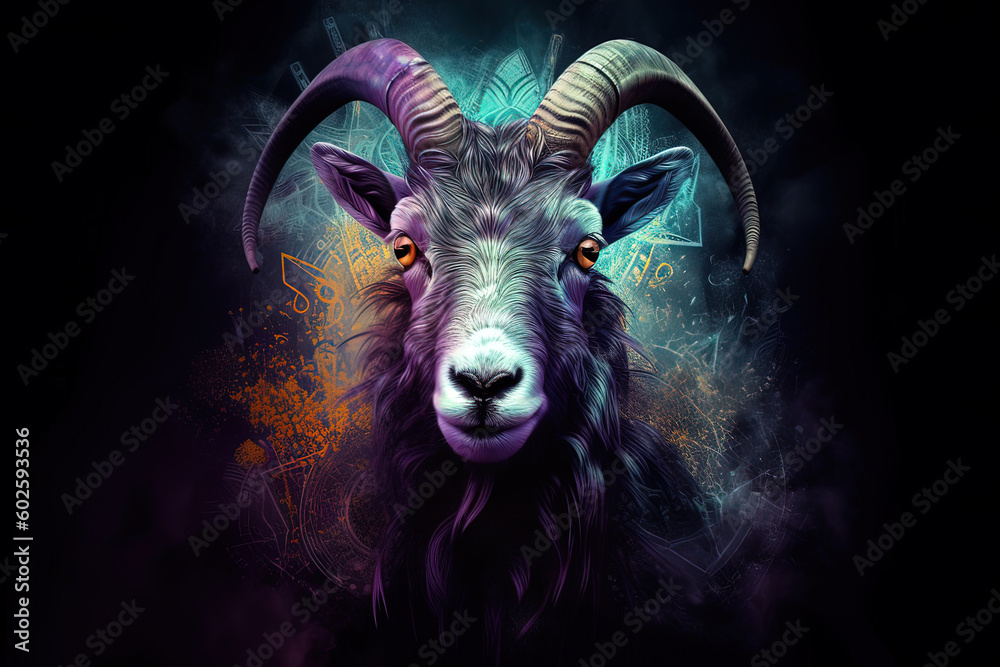 Image of colorful goat head on white background. Farm animal ...