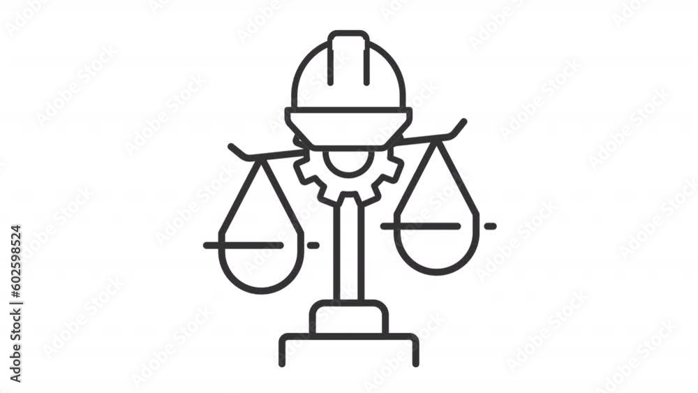 Labour law icon animation. Animated line balancing justice scale with ...