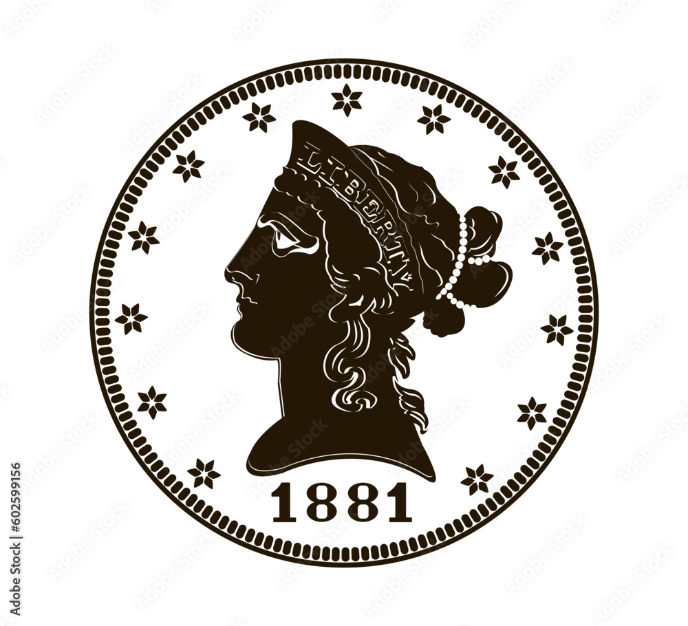 1881 gold piece. 1881 Year Eagle $10 US Gold Coins. Black and white ...