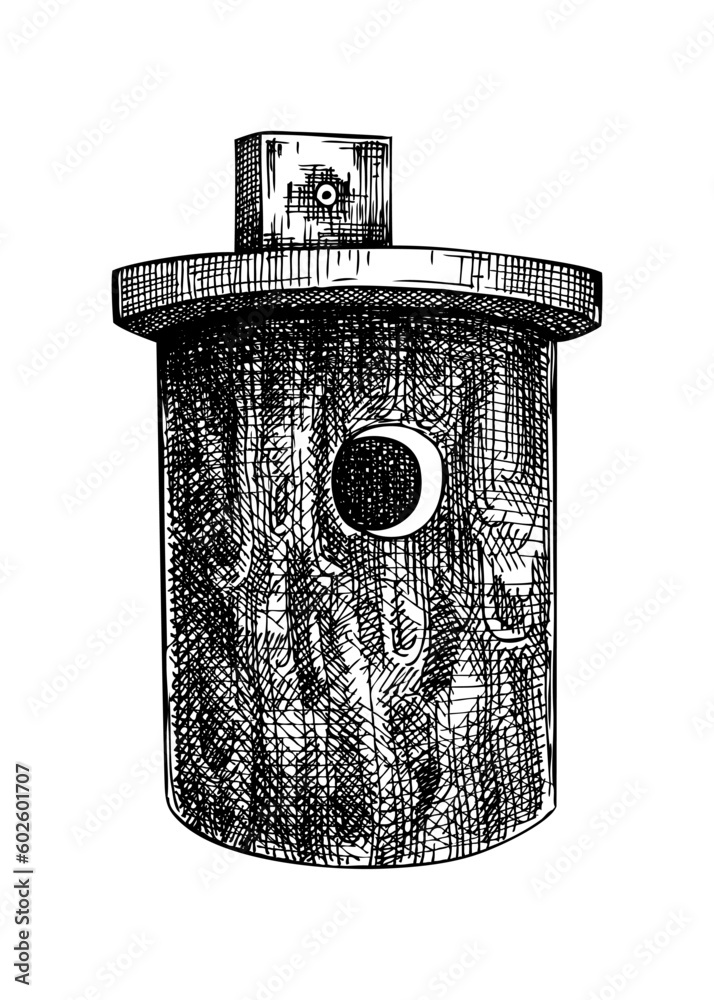 Bird box sketch. Hand made birdhouse drawings. Wooden construction for ...